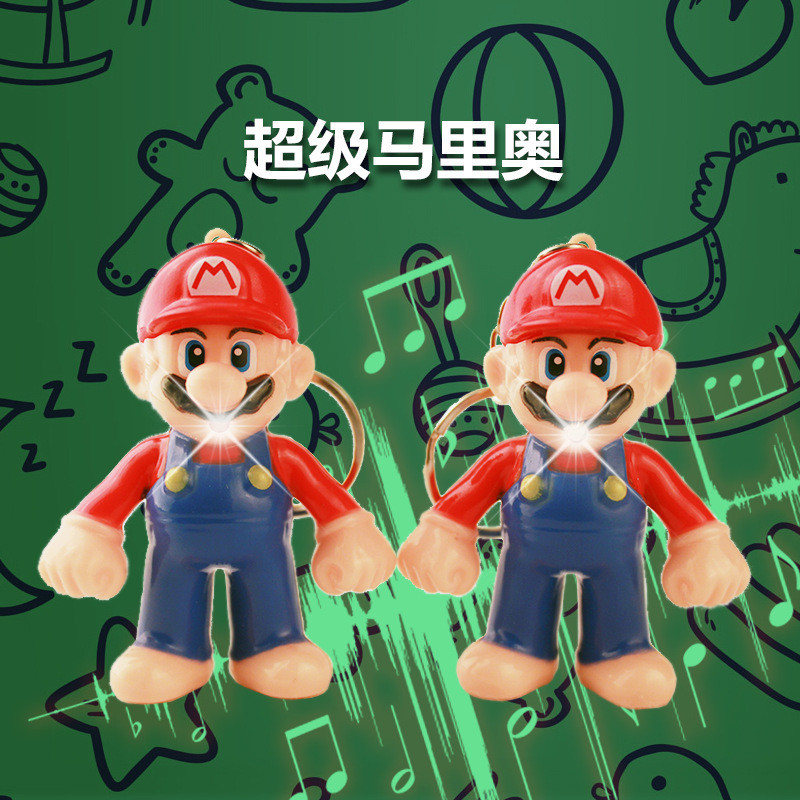 A4 Super Mario Luminous Sound&Light Keychain Cute Game Anime Figure ...