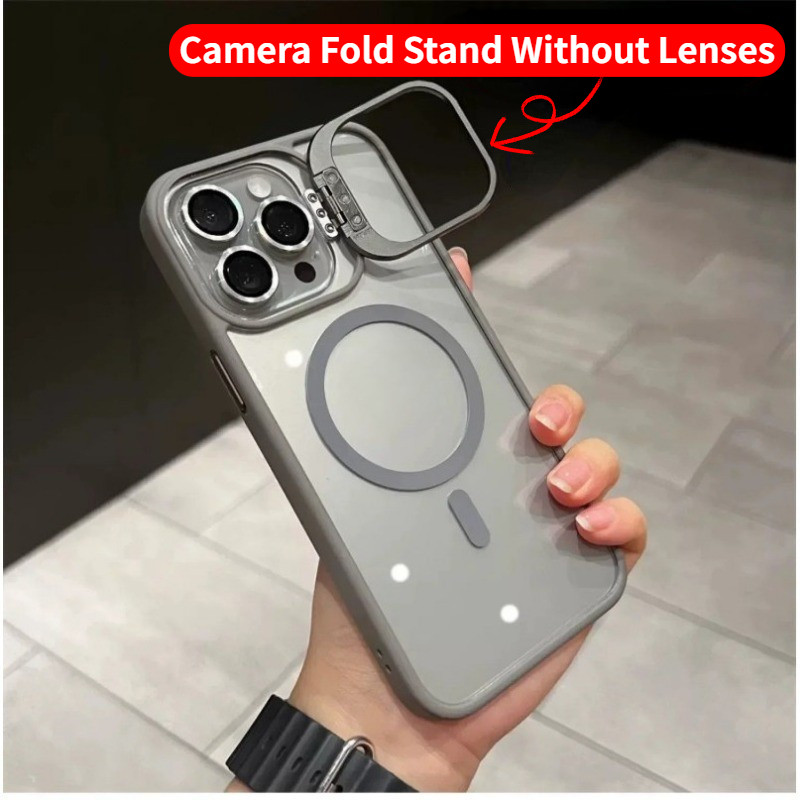 Magnetic Lens Protection Hollow Stand Phone Case For iPhone 16 15 12 13 ...