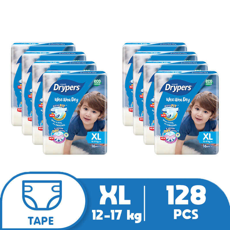 Drypers Wee Dry XL (12 17Kg) 16 Pcs X 8 Pac (128 Pcs) - Tape Diapers ...