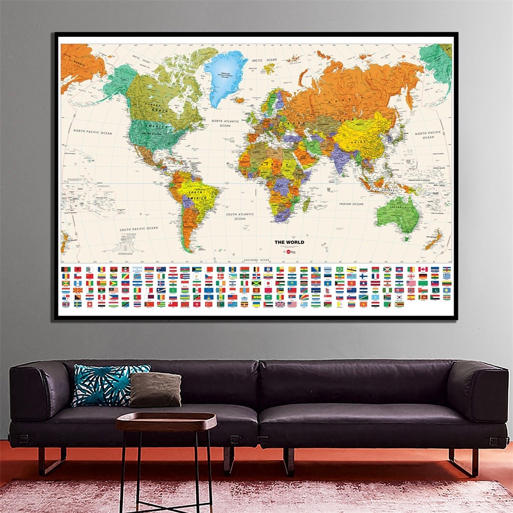 Classic World Map Educational Map Large Poster Prints Wall Hanging Art ...