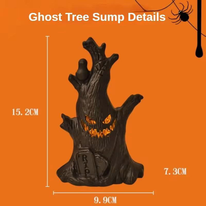 New Halloween Tree Stump Lantern Pumpkin Led Lights Black Ghostface ...