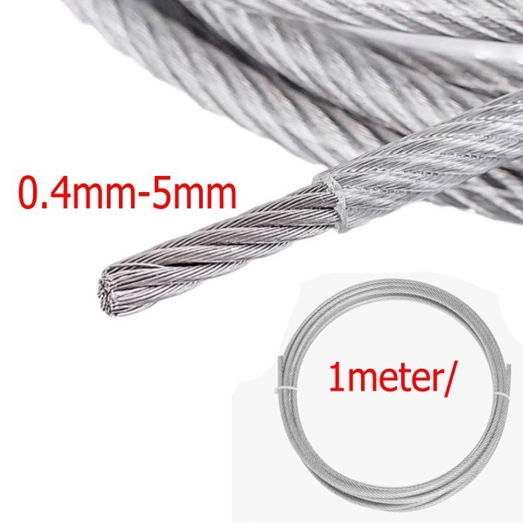 1meter 0.4mm-5mm PVC Coated 304 Stainless Steel Wire Rope Soft Fishing ...