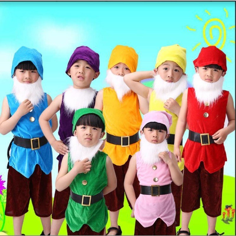 § Chidren Snow White Cosplay Costume The Dwarfs Stage Outfits Fairy ...
