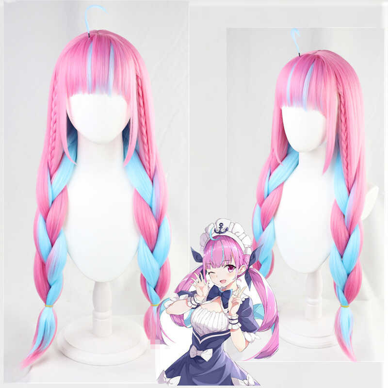 Hololive Minato VTuber Aqua Wig Mixed Blue Pink Braids Girls Twin ...