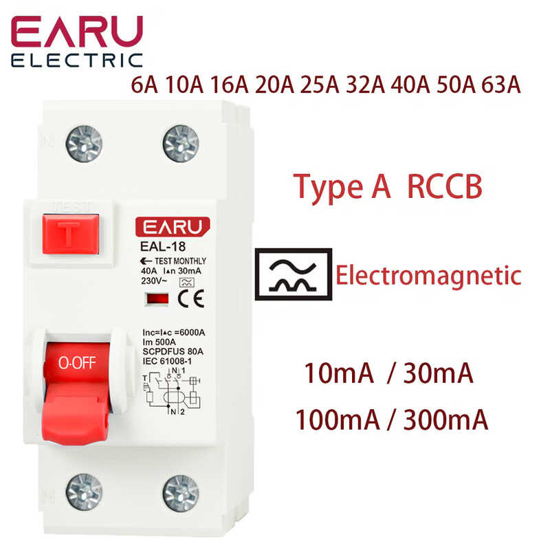 2P 32A 10/30/100/300mA Type A RCCB RCD ELCB Electromagnetic Residual ...