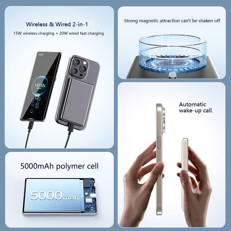 ☀ Metal 5000Mah Magnetic Wireless Phone Charger External Battery 15W ...