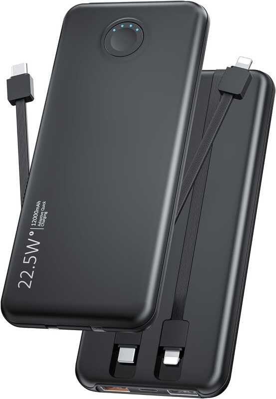 Portable-Charger power-bank fast-charging-12,000mAh with built-in ...