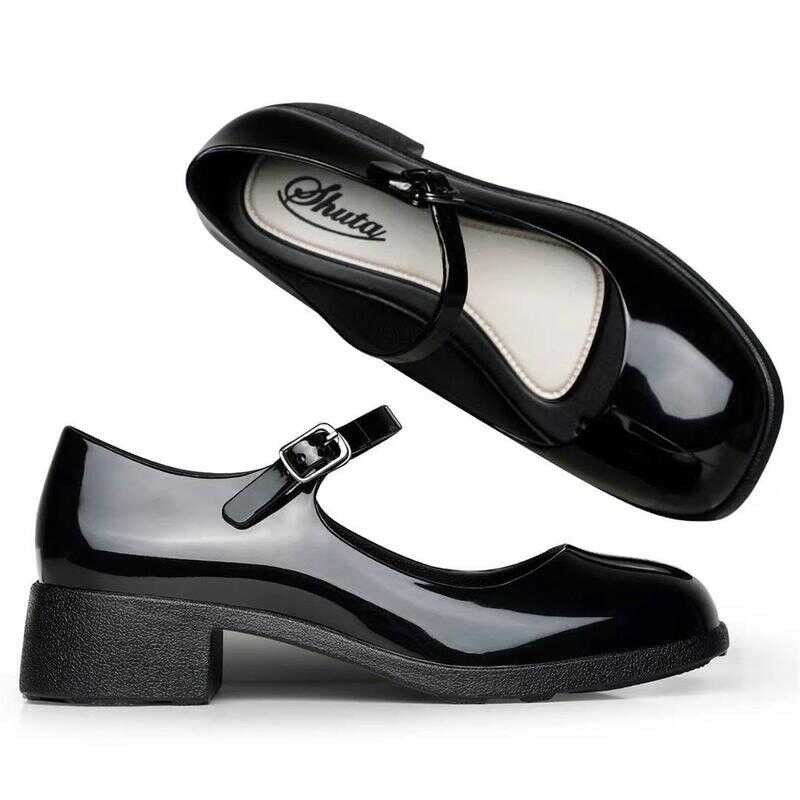 Girls 690#Women Work Student Rubber Glossy Black Shoes Fashion Heels ...