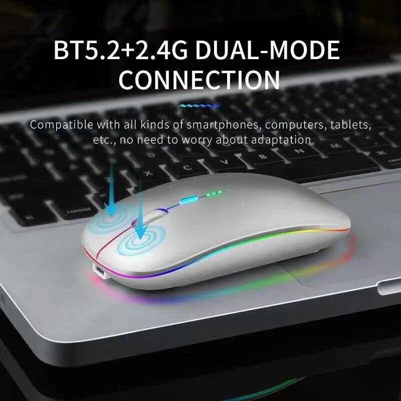 Rainbow LED Bluetooth Rechargeable Wireless Mouse 2.4G Optical Slim ...
