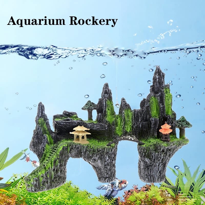 Fish Tank Rockery Aquarium Resin Mountain View Hiding Cave Aquarium ...
