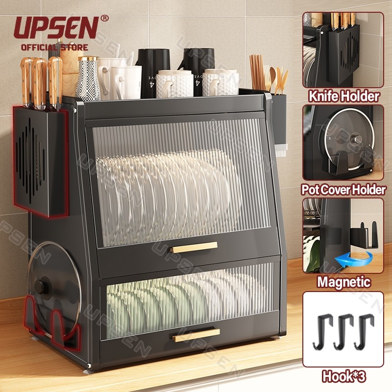 UPSEN Dish Cabinet Dish Rack Drainer Kitchen Countertop Multifun ...