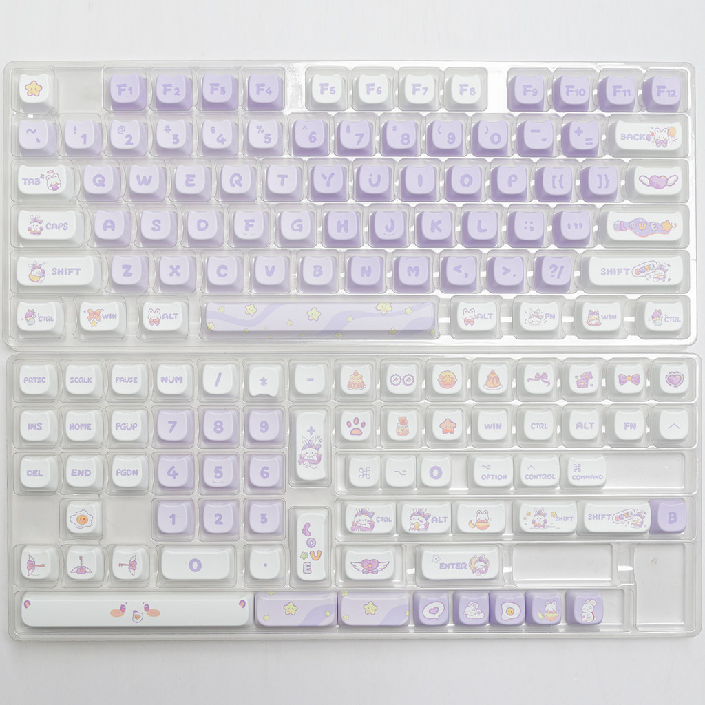 PBT Dye Sublimation Dreamy Purple Rabbit Keycap Cat Shape MAO Height ...