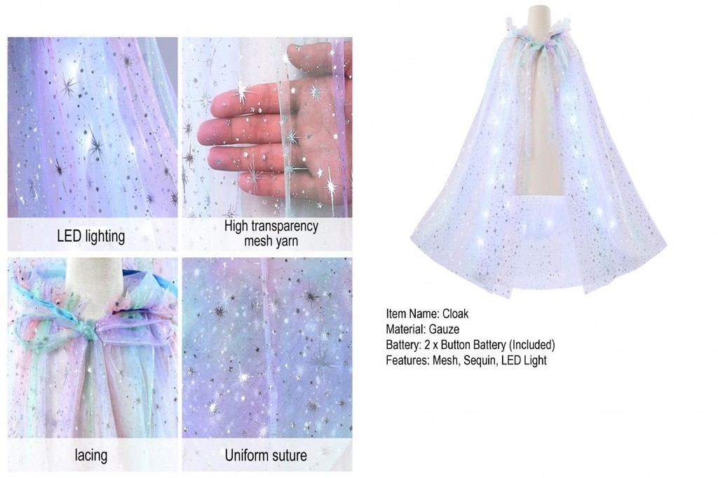 Bergenww_ Sequin Hooded Cloak Mesh and Translucent Cloak Princess Style ...
