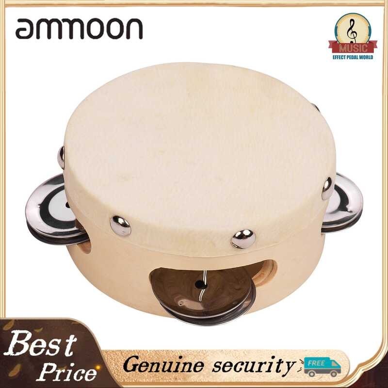 4/6/8 Inch Hand Tambourine with Metal Single Row Jingles Sheepskin Drum Skin Wooden Tambourines ...