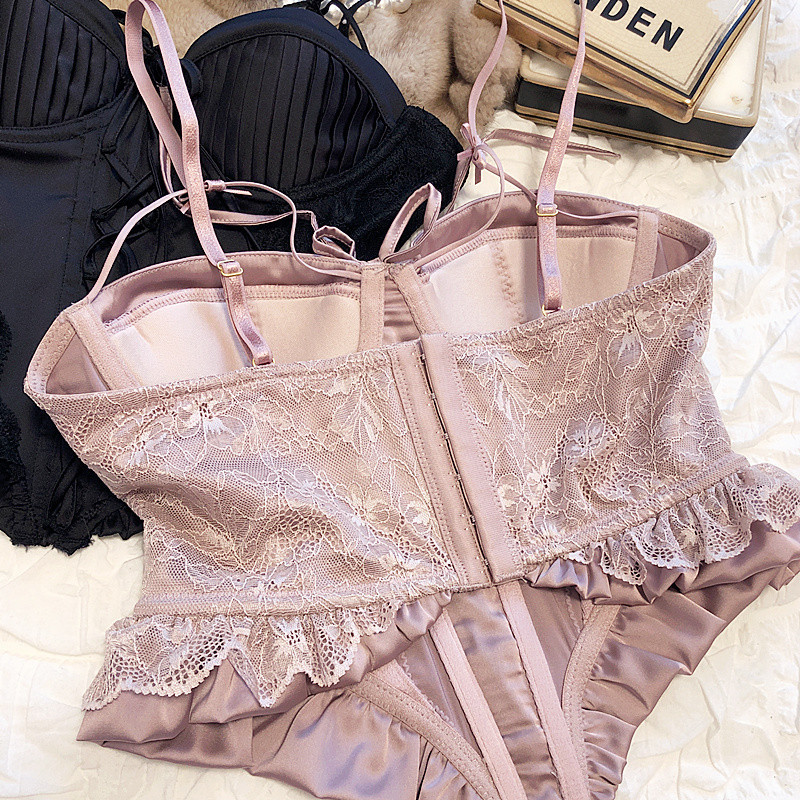 YIBEIKA French Sexy Satin Lace Underwear Fishbone Bra Thin Soft Steel ...