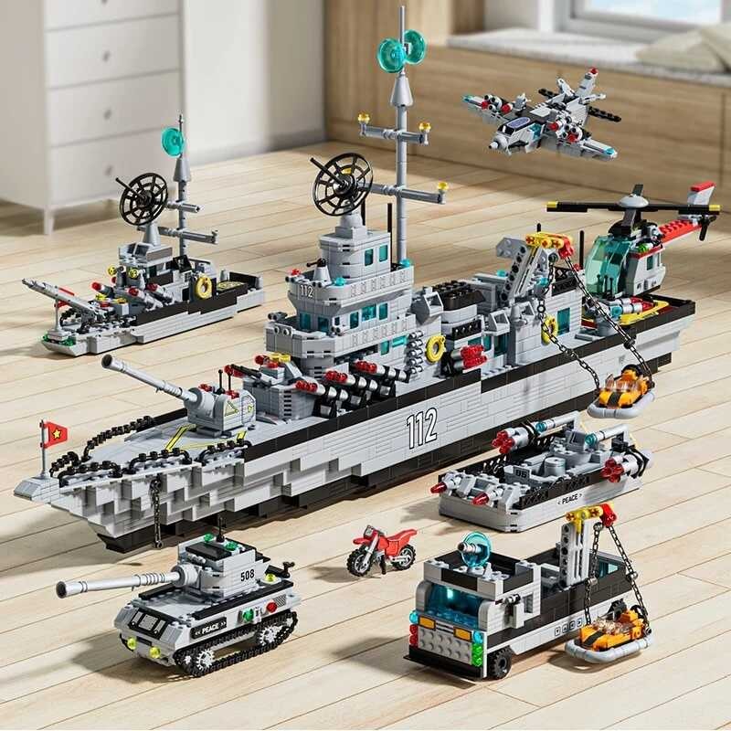 Building 2000+Pcs Block Warship Battleship Kits Kids City Helicopter ...