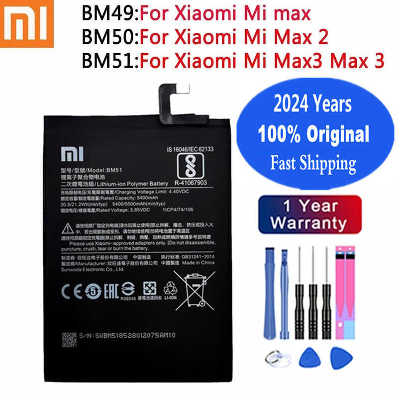 2024 Years BM49 BM50 BM51 100% Original Xiao mi Battery For Xiaomi Mi Max 2 3 Max2 Max3 Mobile ...