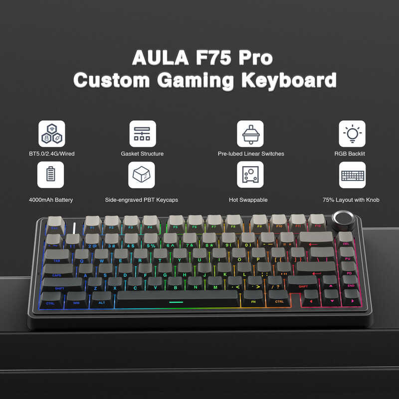 AULA F75 Pro Gasket Mounted Wireless Gaming Nical Keyboard RGB ...