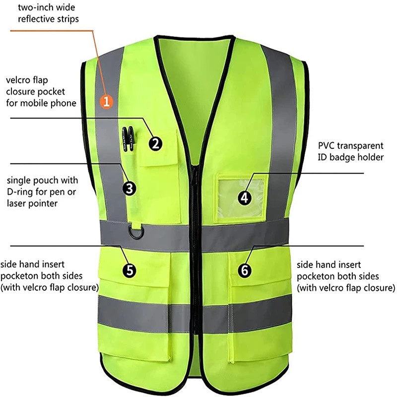 Reflective Safety Vest Bright Color Multi-pocket Traffic Vest Railway ...