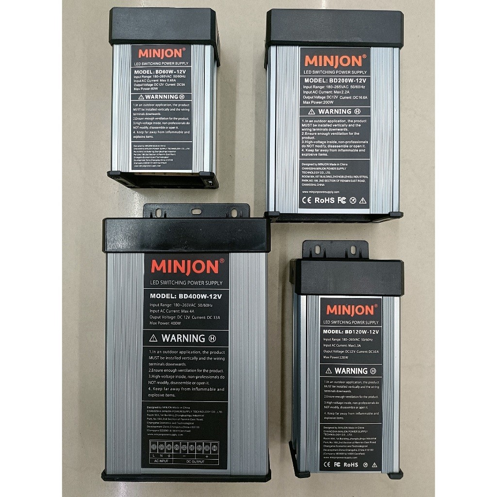 MINJON LED SWITCHING POWER SUPPLY 12V 60W(5A), 120W(10A), 200W(16.6A ...