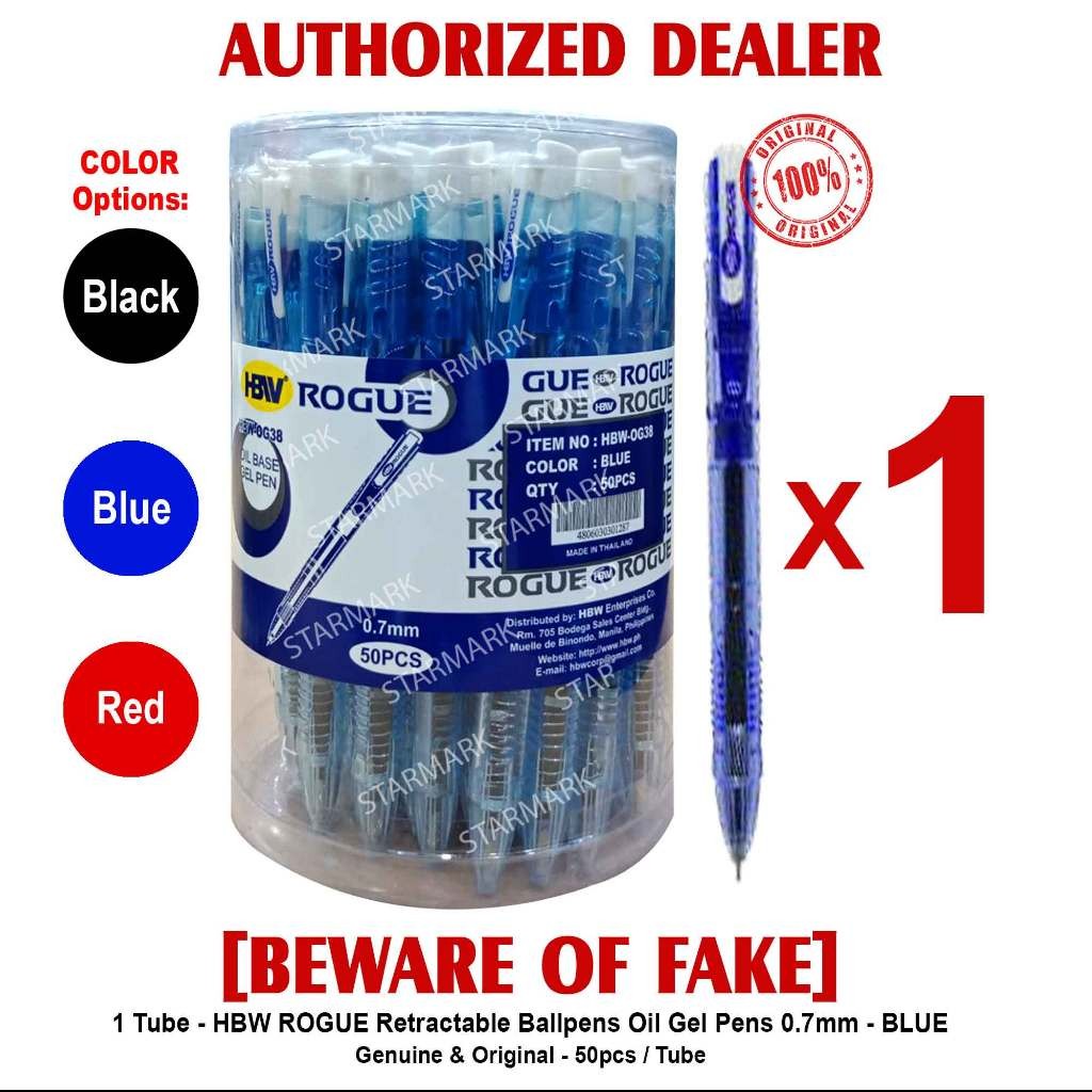HBW ROGUE Ballpen BLACK BLUE RED Retractable Oil Base Gel Pen Pens 50 ...