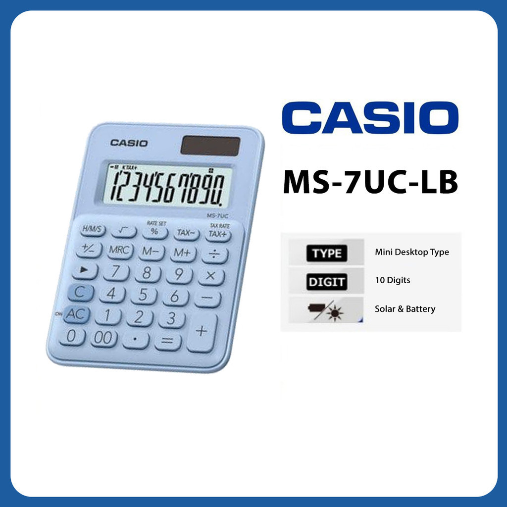 Casio MS-7UC-LB (Light Blue) My Style Mini Desk Calculator Cute Calculators for Business (100% ...