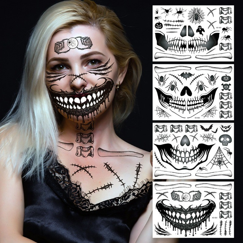 Halloween Zombie Makeup Scary Face Decals - Waterproof, Disposable ...