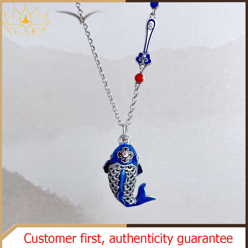 Ful Lr-Auspicious Necklace, Blue Koi Carp Unique Coin Biting Design ...