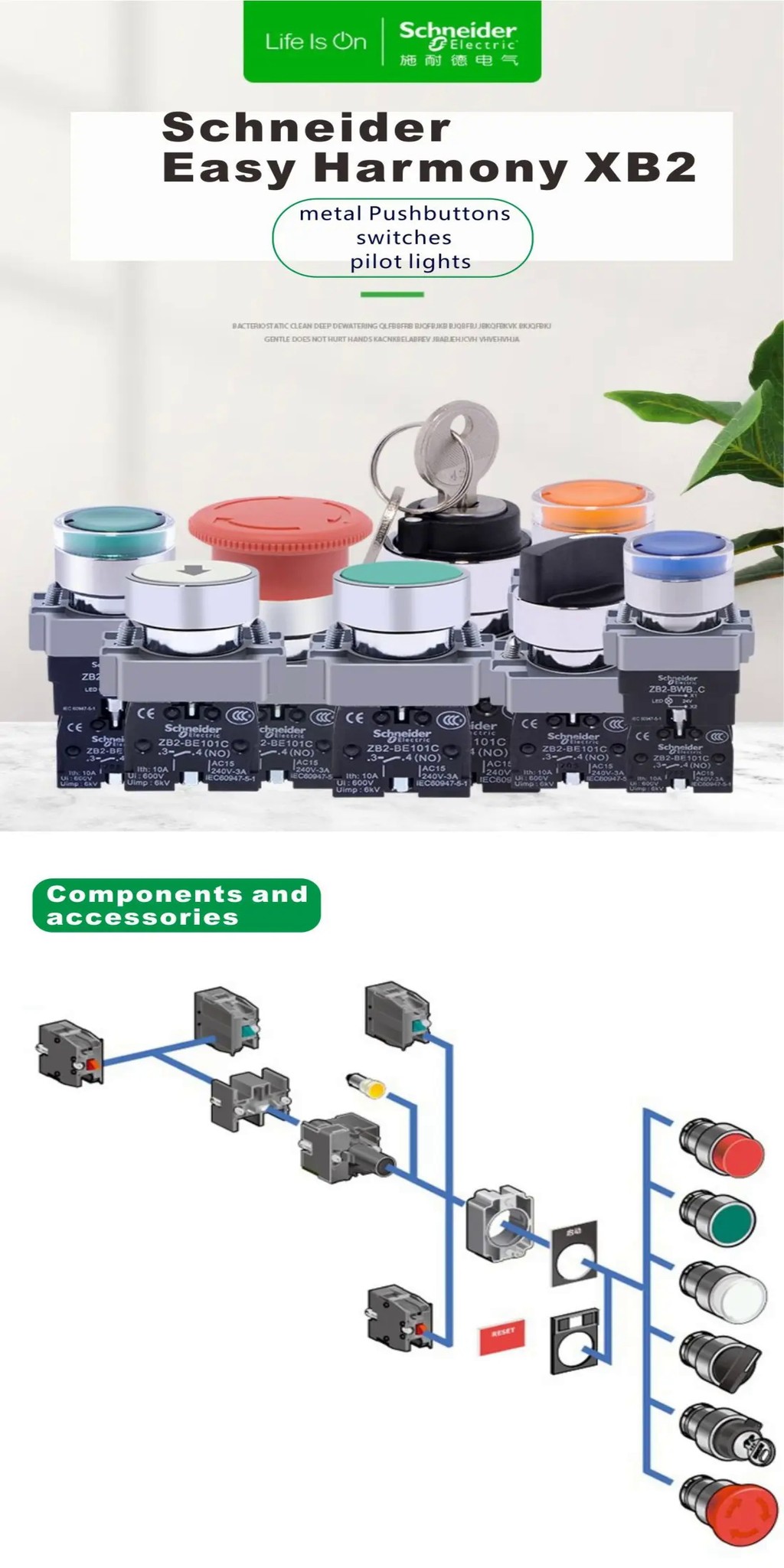 Schneider emergency stop button switch M22 XB2BS542C XB2BS541C ...
