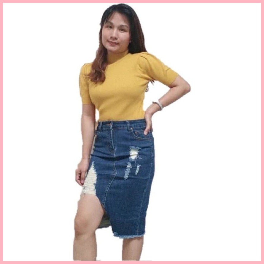 ¤ ∇ Korean plus size Midi Denim Skirt Vintage Wash Maong Jeans Korean ...