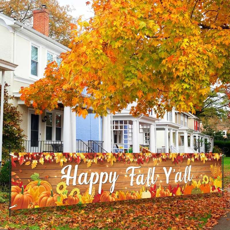 Decorations Banner, Y'all Happy Harvest Yard Sign, Fall Maple Leaves ...