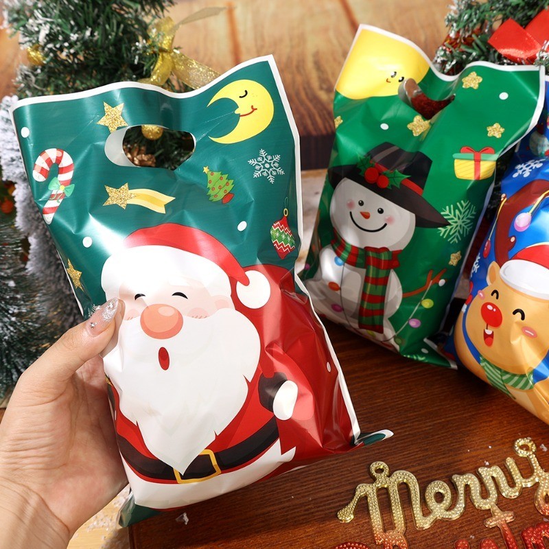 50Pcs/Set Merry Christmas Plastic Gift Bags - Cartoon Santa Claus ...
