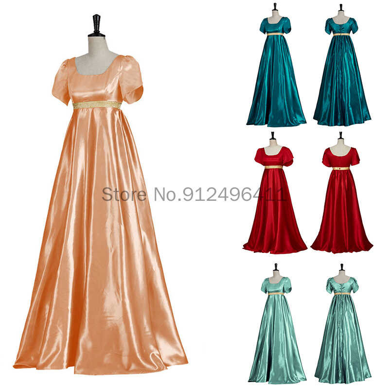 Medieval Regency Satin Vintage Victorian Ball Gown High Waiste Jane ...
