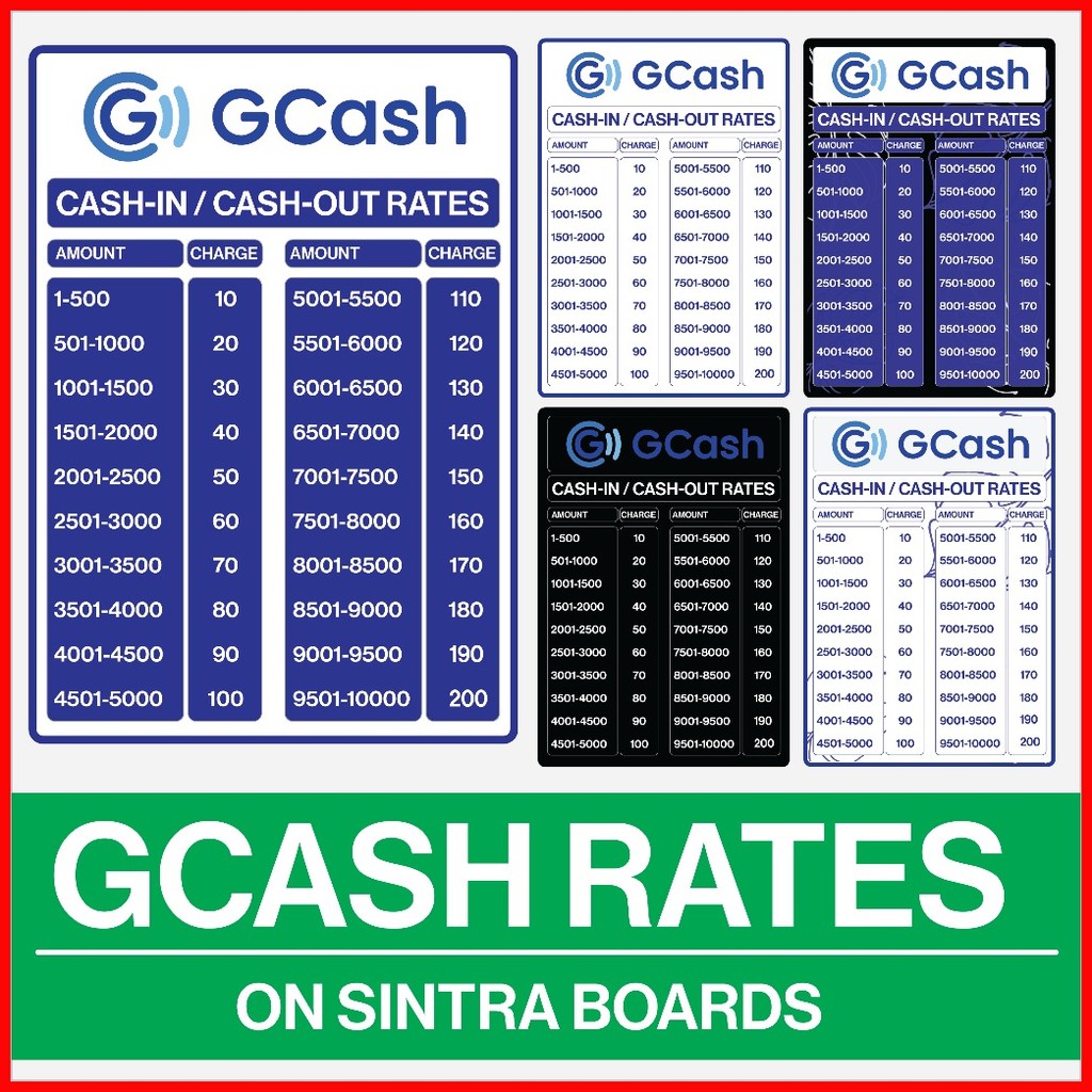 Gcash Cash Out Rates, Fees and Charges Chart Signs For E-Load Business ...