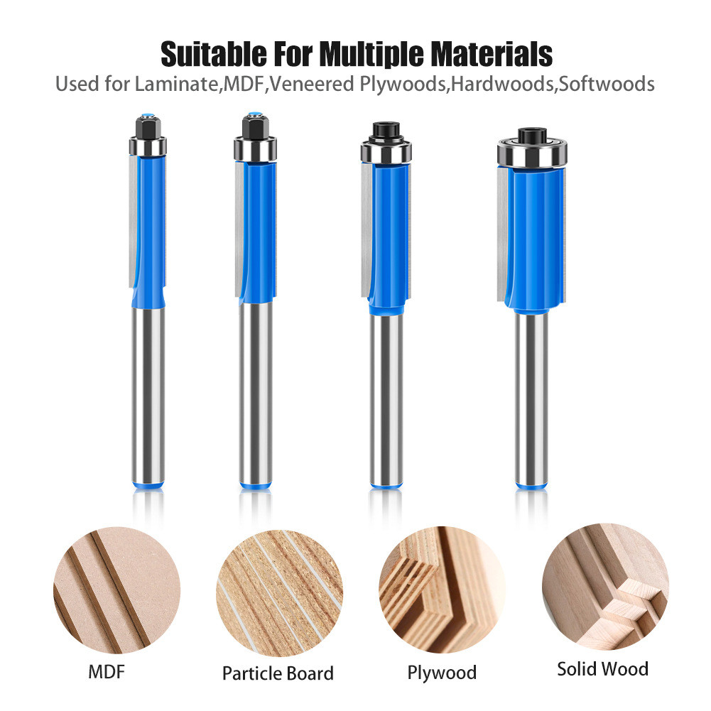 8mm Shank Flush Trim Router Bit with Bearing, Double Flute Straight Bit ...