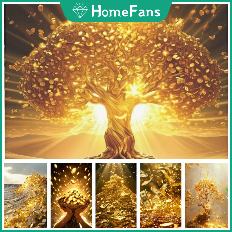HF】Gold Coins Money Tree Poster 5D DIY Diamond Painting Kit Cosmic ...