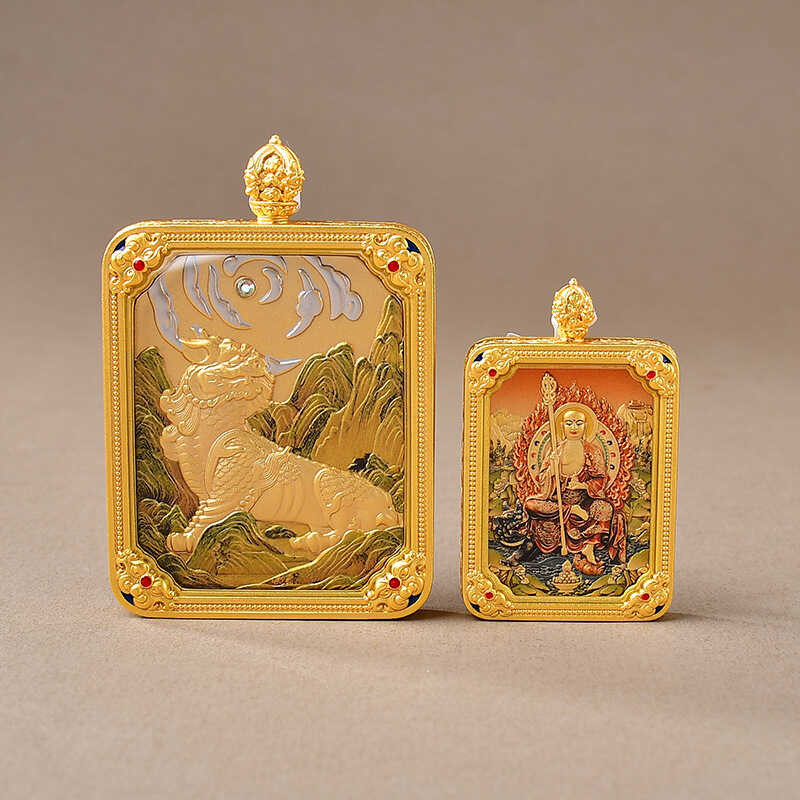 Square Thangka Gold Buddha Pendant Gold Swallowing Beast Double-Sided ...