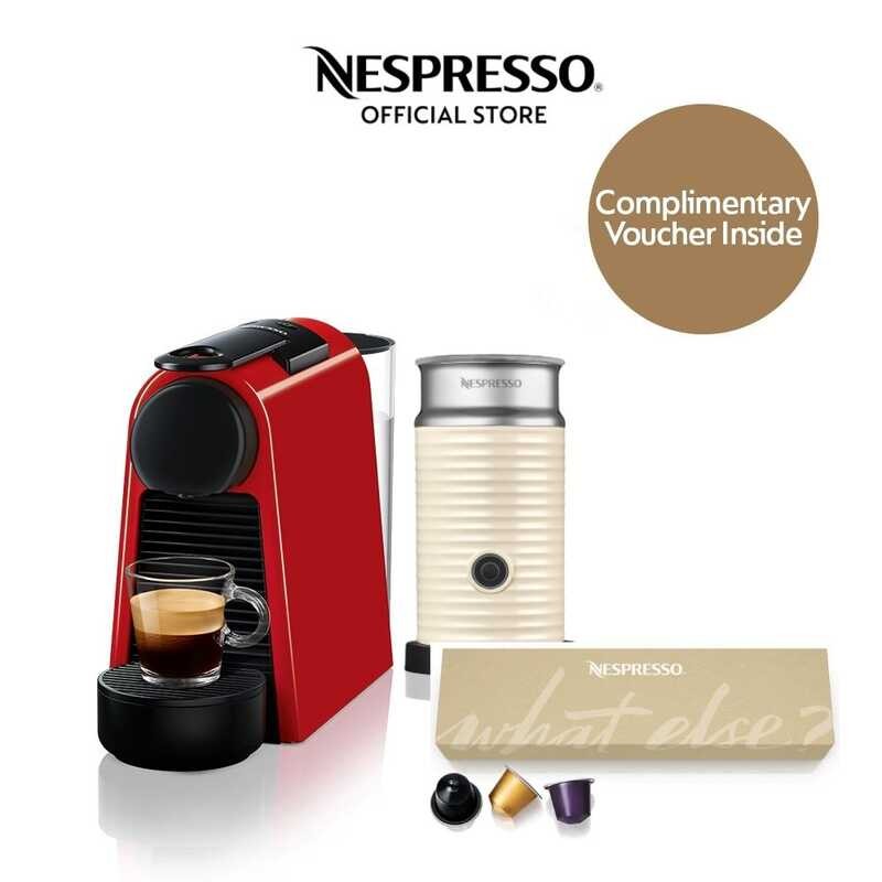 Nespresso Essenza Mini Red Hine & Aeroccino 3 White Milk Frother Bundle ...