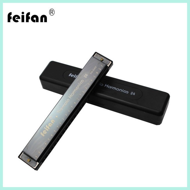 24-hole polyphonic harmonica stainless steel metal beginner student ...