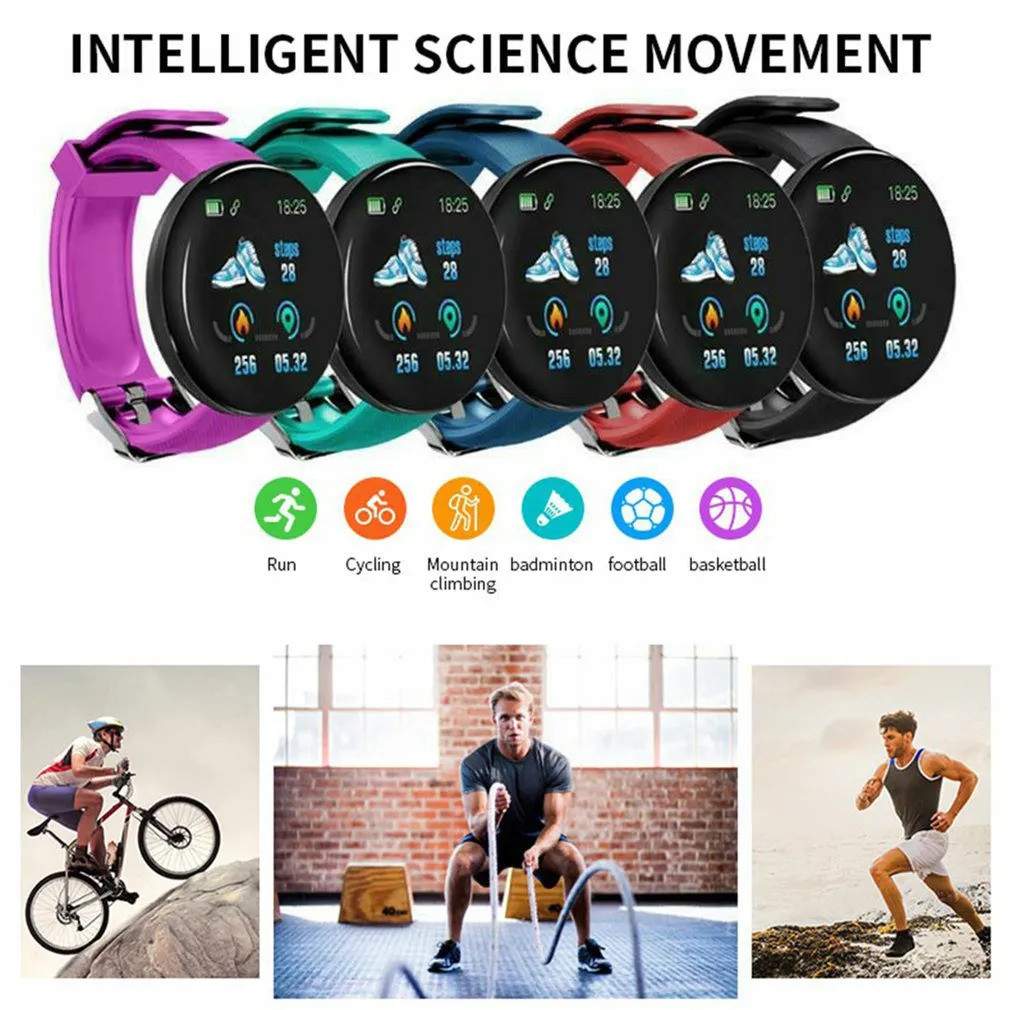 D18 Smart Watch Men's Women's Heart Rate Monitor Round Sports Watch ...