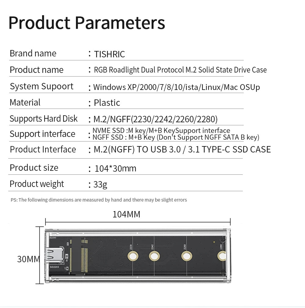 Transparent enclosure for M.2 NVMe SATA SSD, 10gbps, USB 3.1, Gen2, for ...