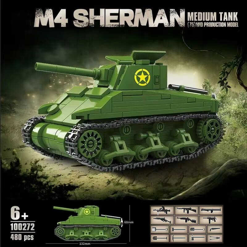480Pcs Ww2 Military Weapons Classic Mini M4 Sherman Medium Tank Model ...