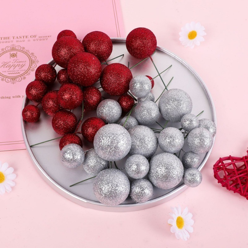 set of 20 birthday cake decoration balls Romantic cake decoration gold ...