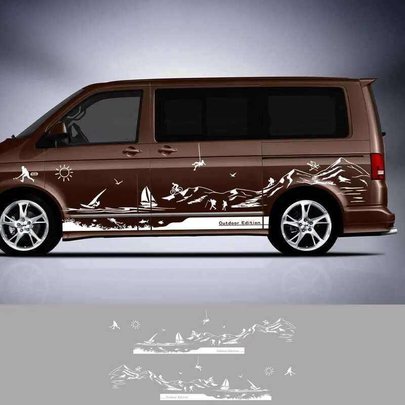 Camper Van Stickers For VW Transporter T6 Car Graphics Mountain Climb ...