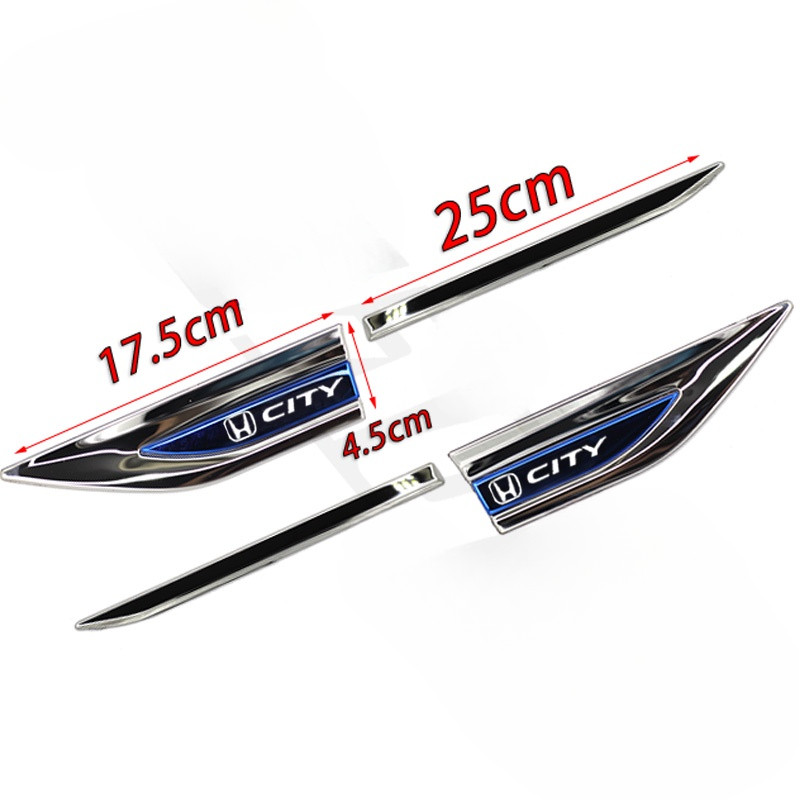 Honda City Stainless Steel Car Door Fender 3D Metal Side Logo Stickers（Left And Right) Creative ...