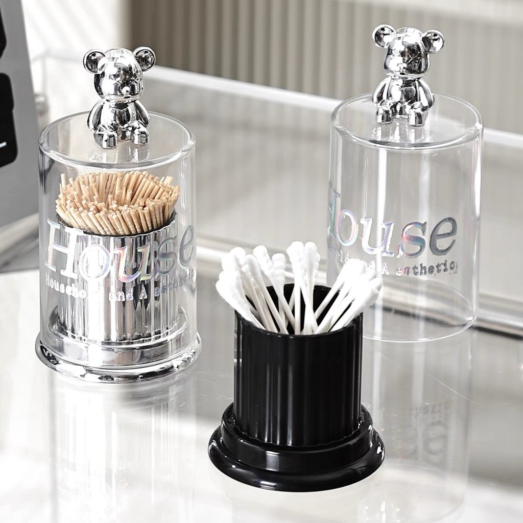 NEW Light Luxury High-end Bear Design Toothpick Holder w/Lid Cotton ...