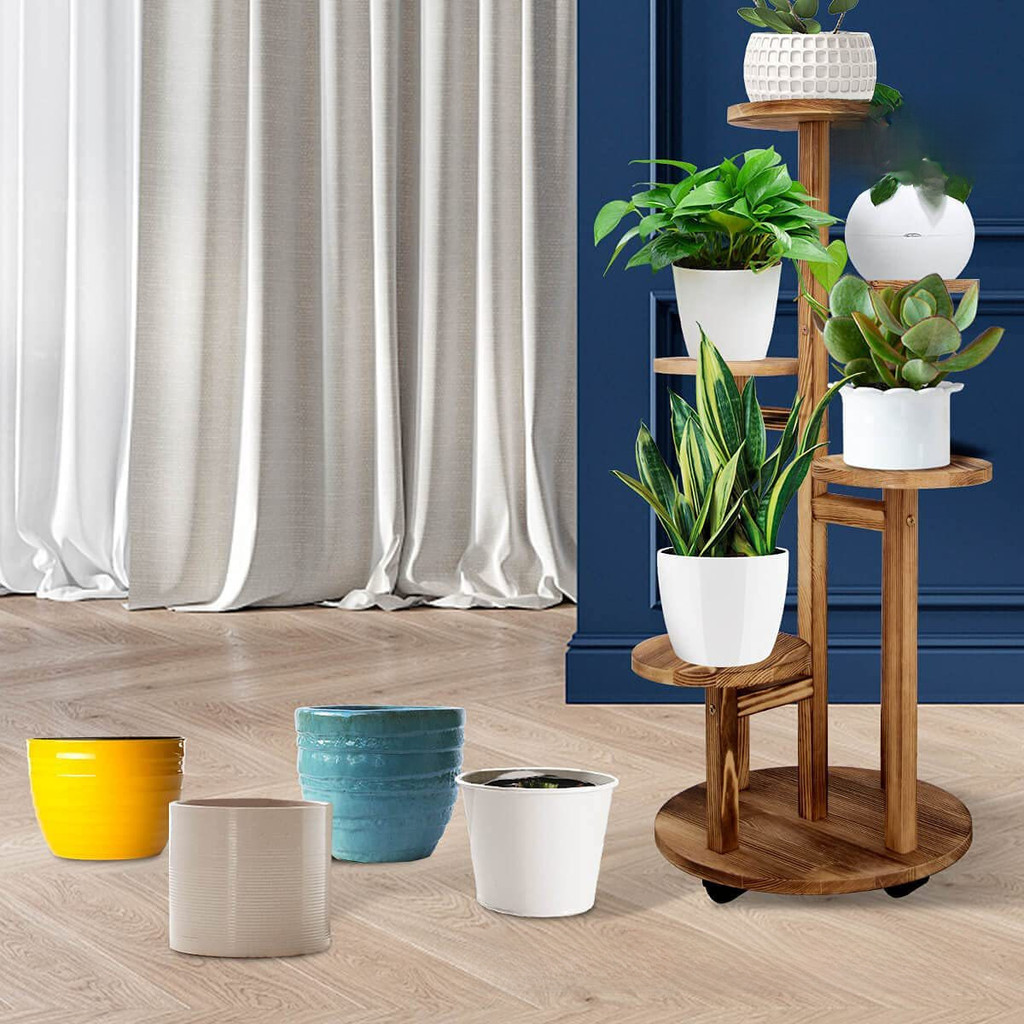 European-style Solid Wood Flower Rack Living Room With Pulleys, Four ...