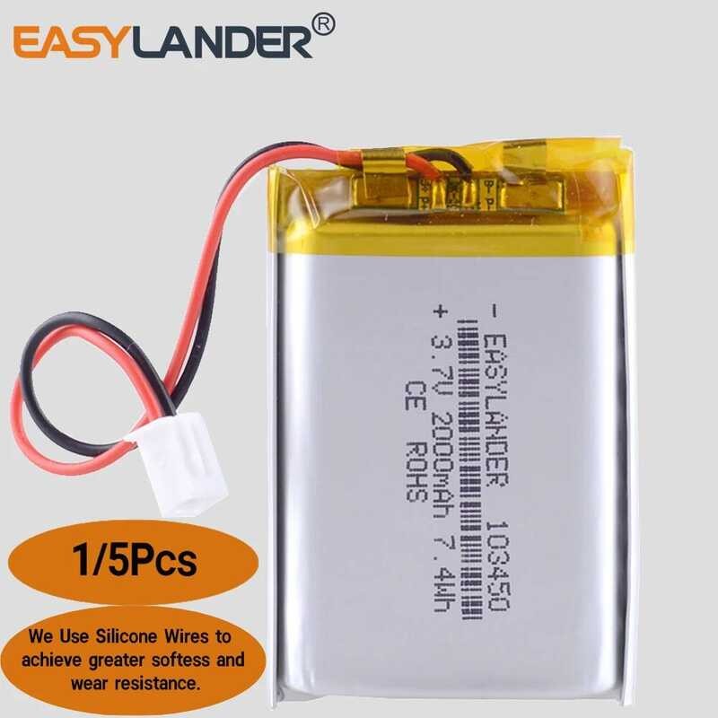 7 Silicone 3 Wires Jst2.54 2P 103450 3.7V 2000Mah Rechargeable Lithium ...