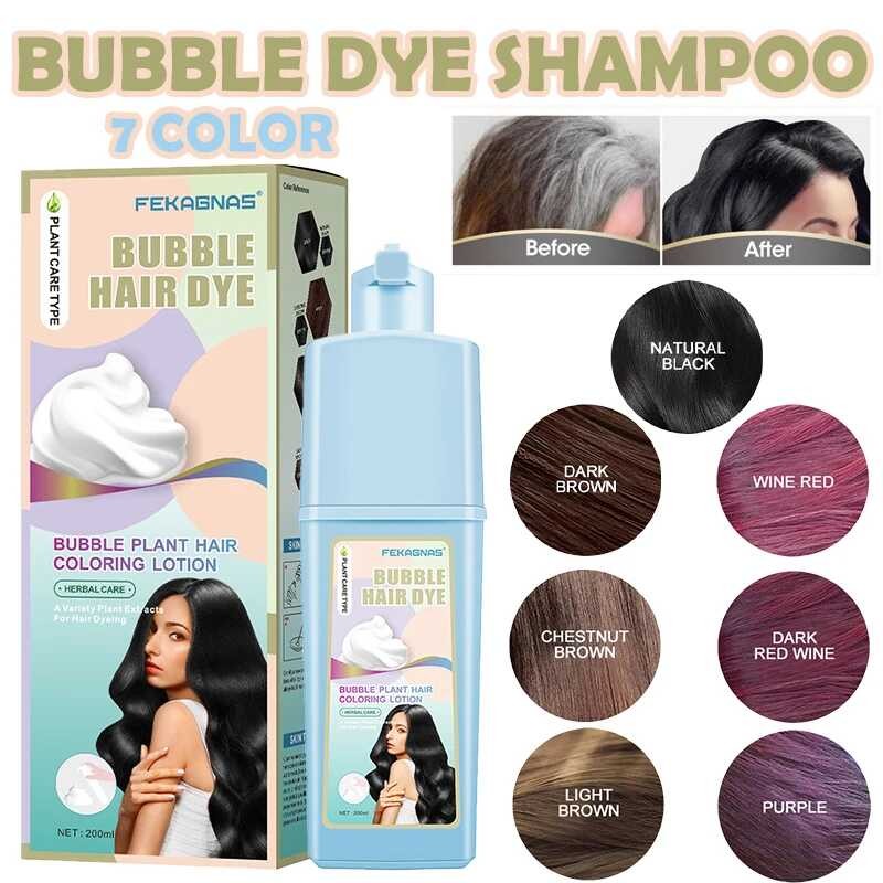 200Ml 6 Bubble Dye Herbal Natural Plant Black Color Shampoo Conditioner ...