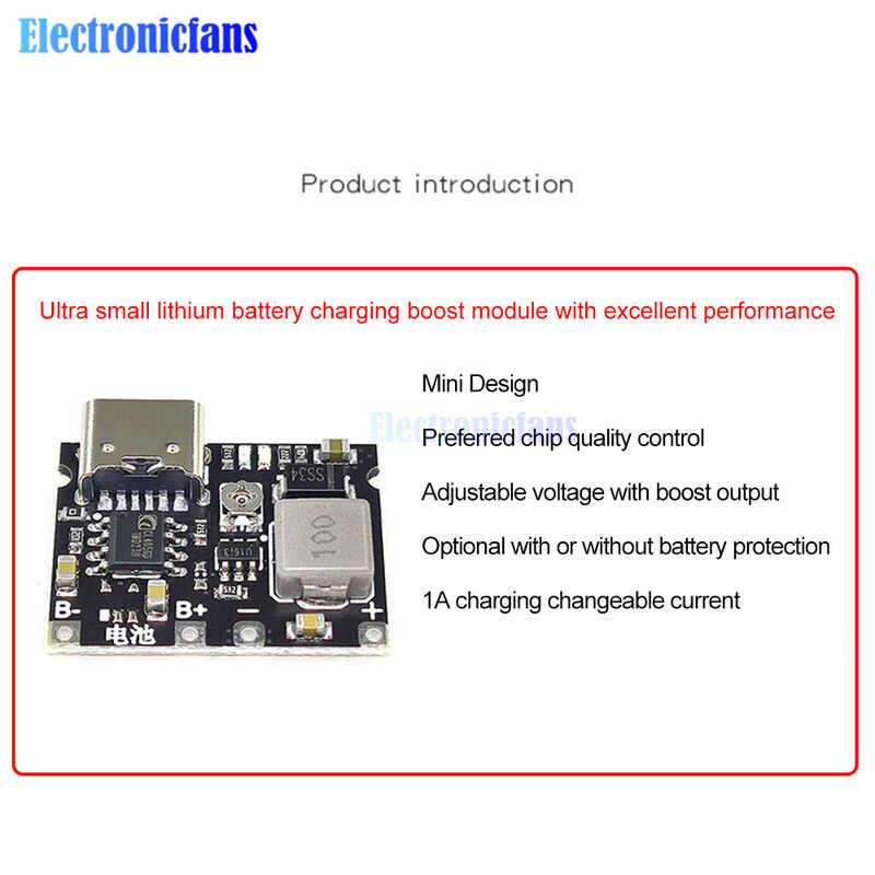 3.7V to 9V 5V 2A DC-DC Step Up Boost 18650 Lithium Battery Charging Discharging Board Type-C ...